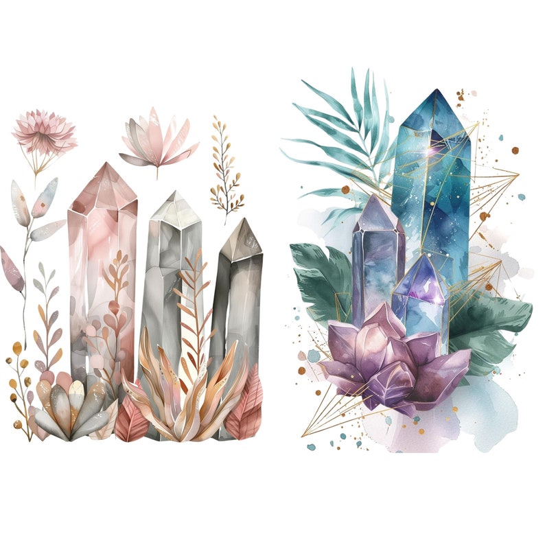 Watercolor Fairy Crystals Clipart Pastel Magic PNG Instant Digital ...