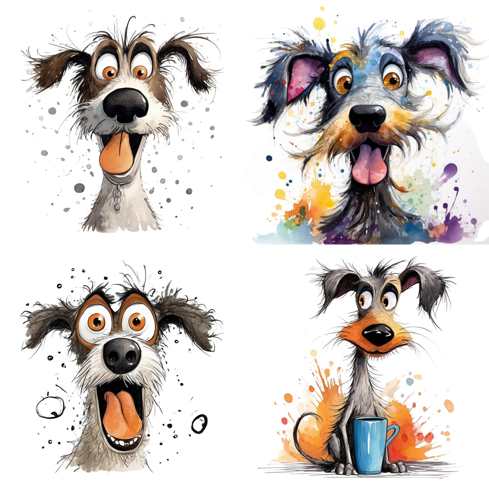 Whimsical Scruffy Quirky Dogs Clipart Set 20 PNG & SVG Files Cute ...