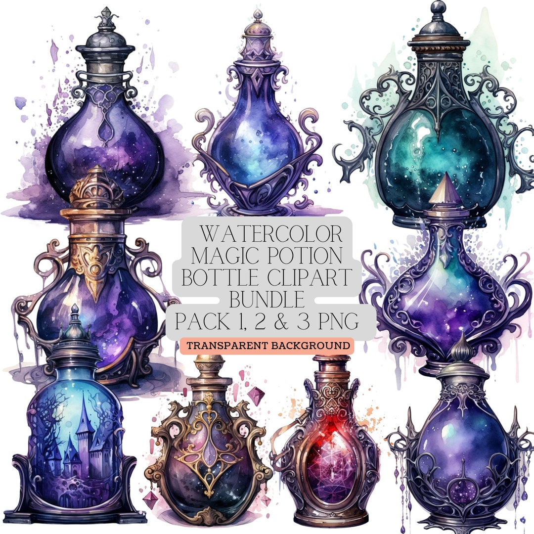 Witch Potion Bottle Clipart Bundle 36 PNG Gothic Magic Bottles Instant ...