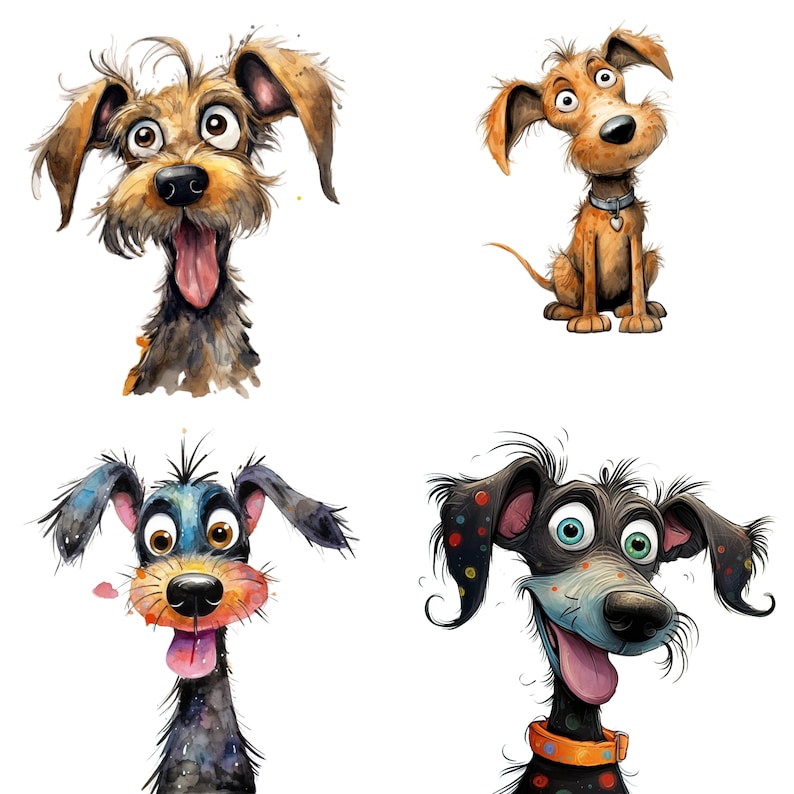 Whimsical Scruffy Quirky Dogs Clipart Set 20 PNG & SVG Files Cute ...