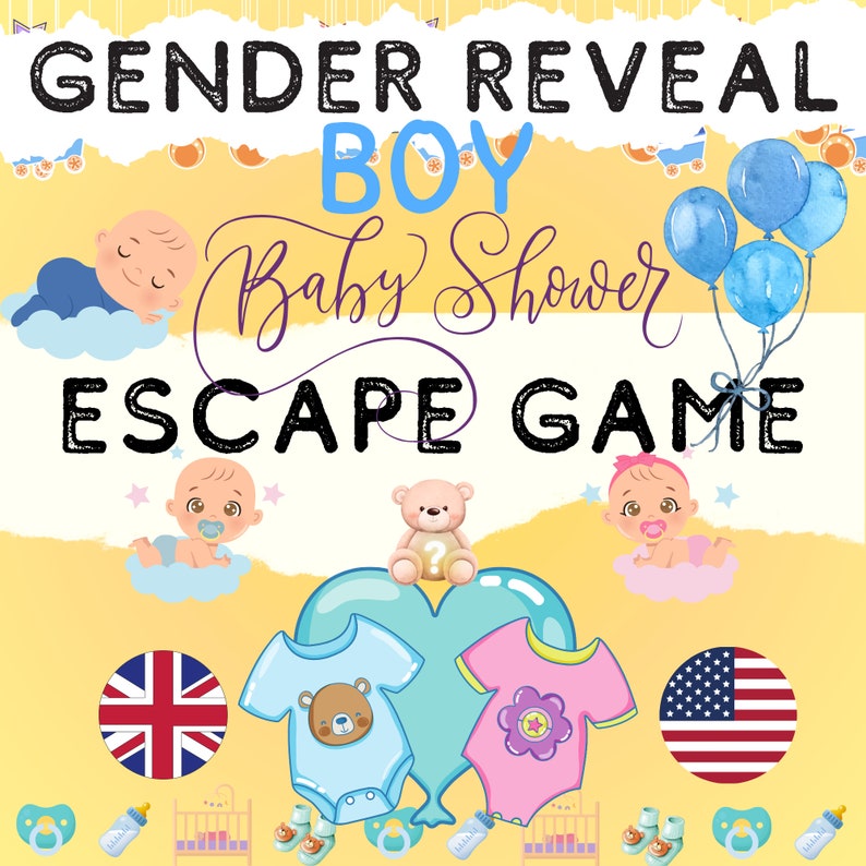 GENDER REVEAL - Boy | Baby Shower Escape Room | Party Kit Diy Printable ...