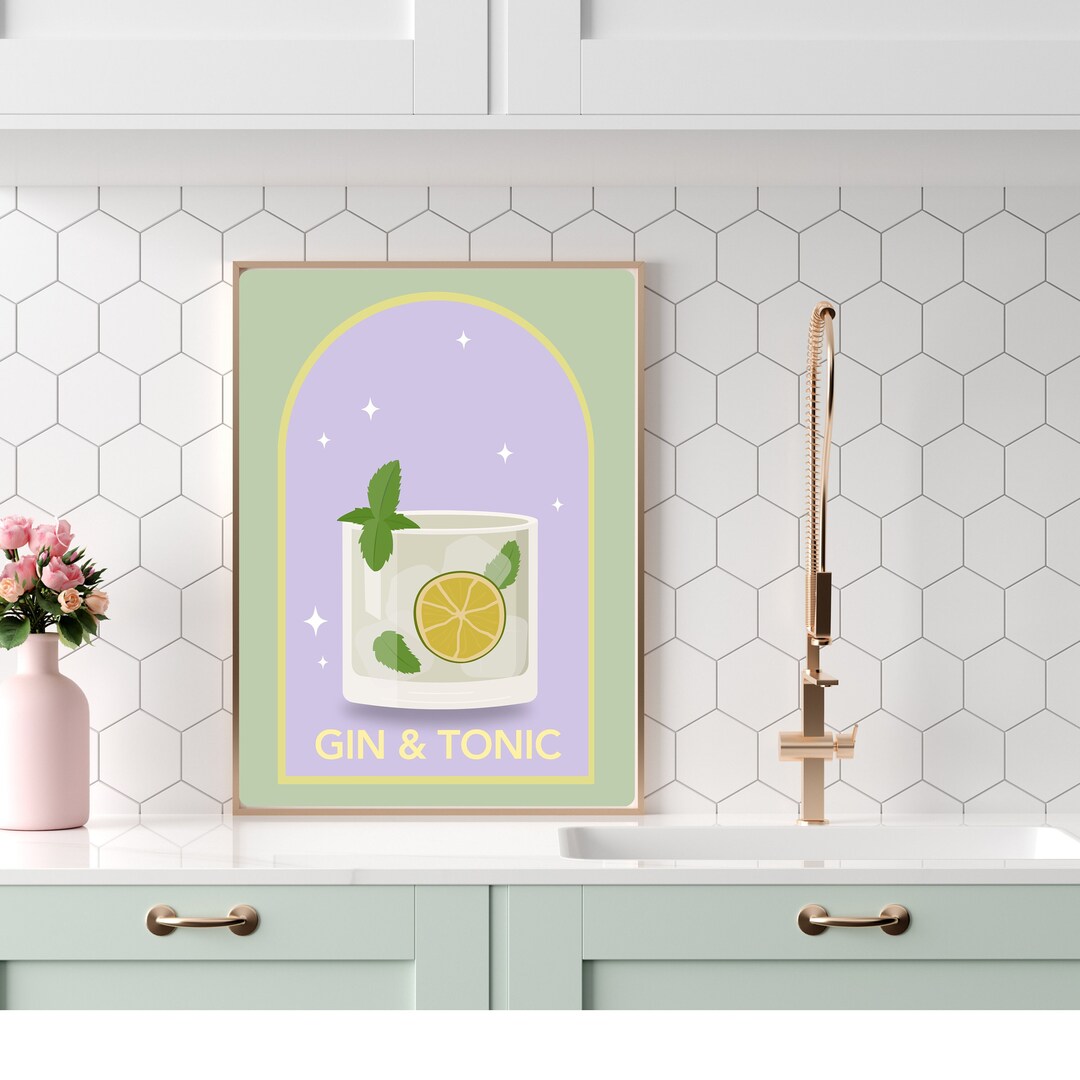 Cocktail Wall Art, Preppy Bar Printable Art, Girly Bar Cart , Retro ...