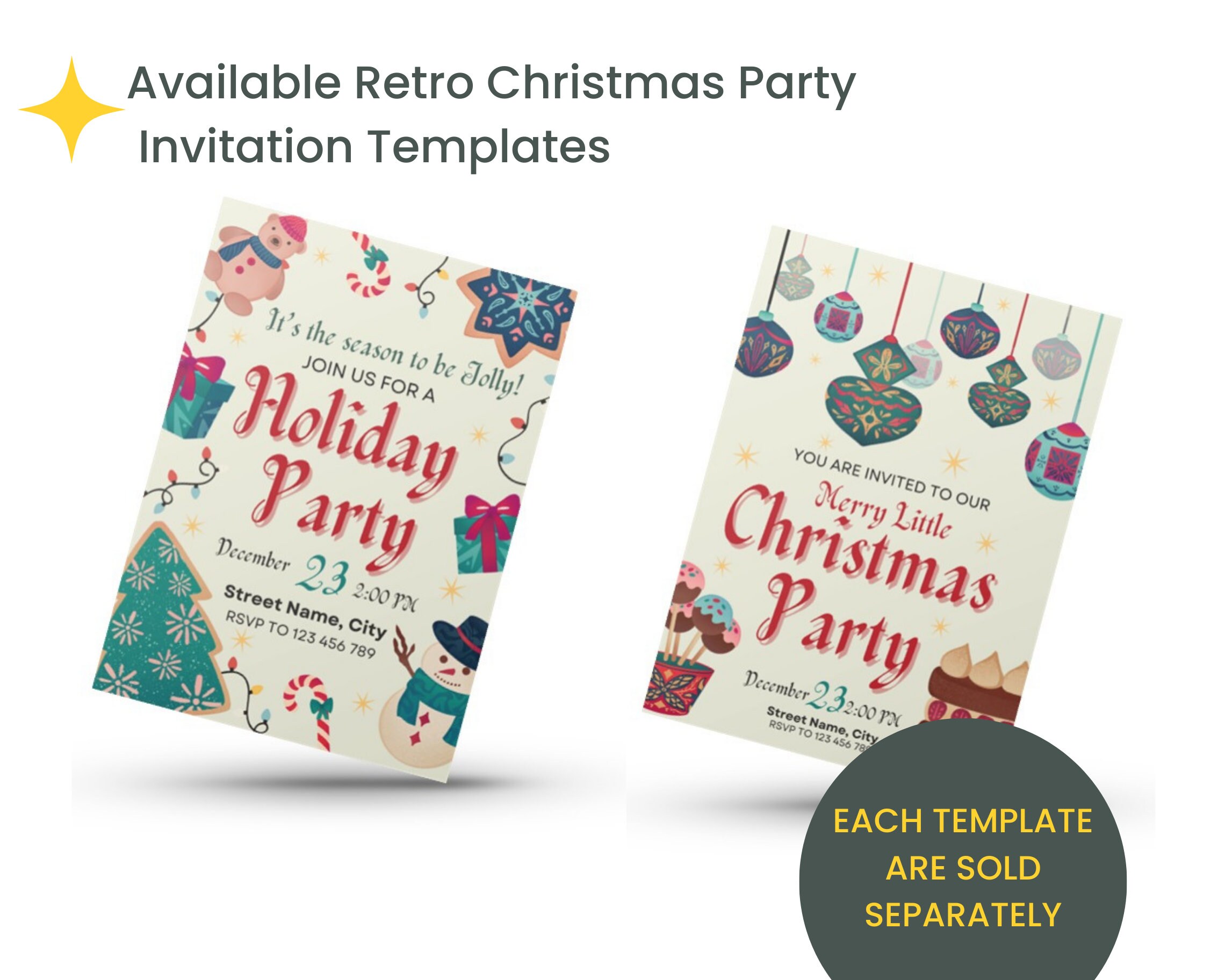 Retro Christmas Party Invitation Editable Printable Holiday Ornaments ...