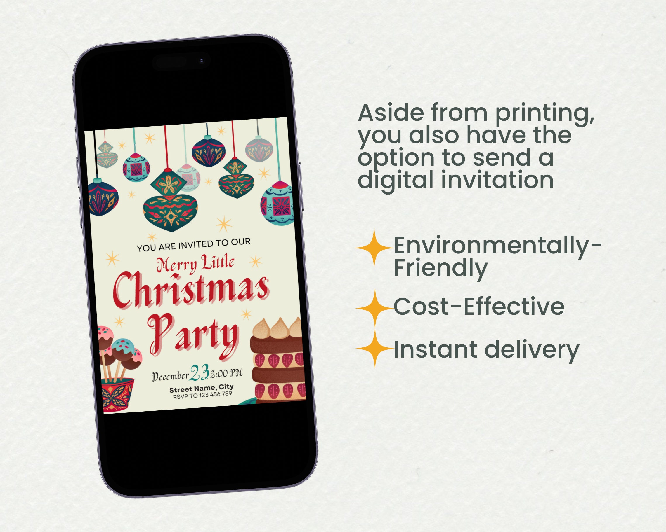 Retro Christmas Party Invitation Editable Printable Holiday Ornaments ...