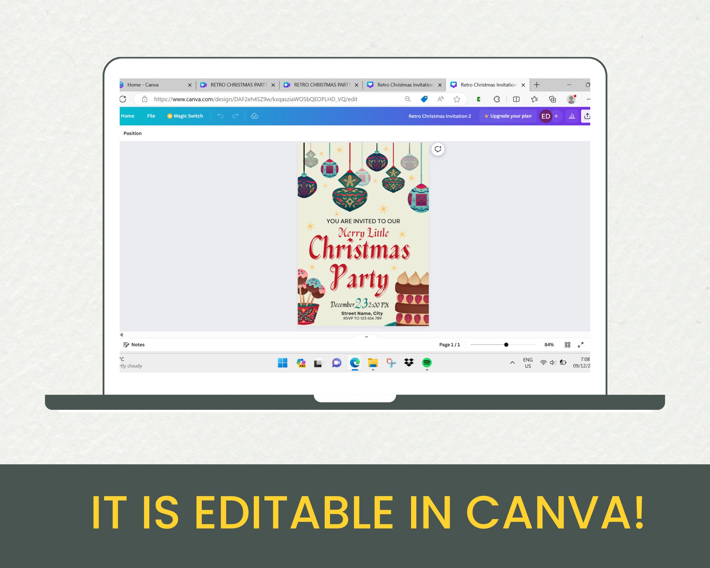 Retro Christmas Party Invitation Editable Printable Holiday Ornaments ...