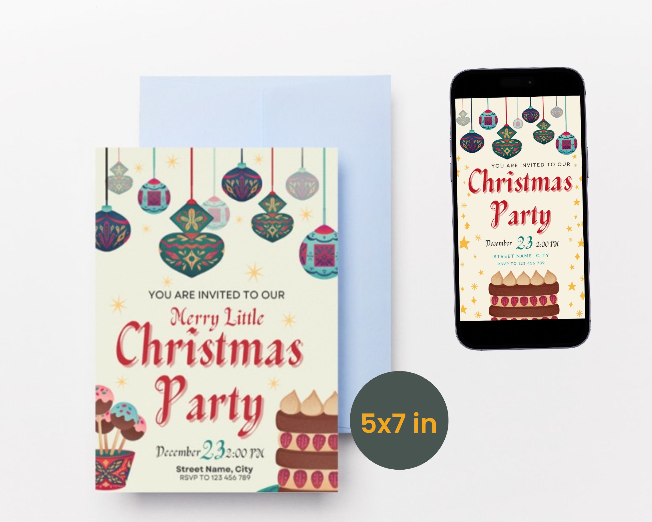 Retro Christmas Party Invitation Editable Printable Holiday Ornaments ...