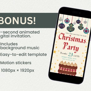 Retro Christmas Party Invitation Editable Printable Holiday Ornaments ...