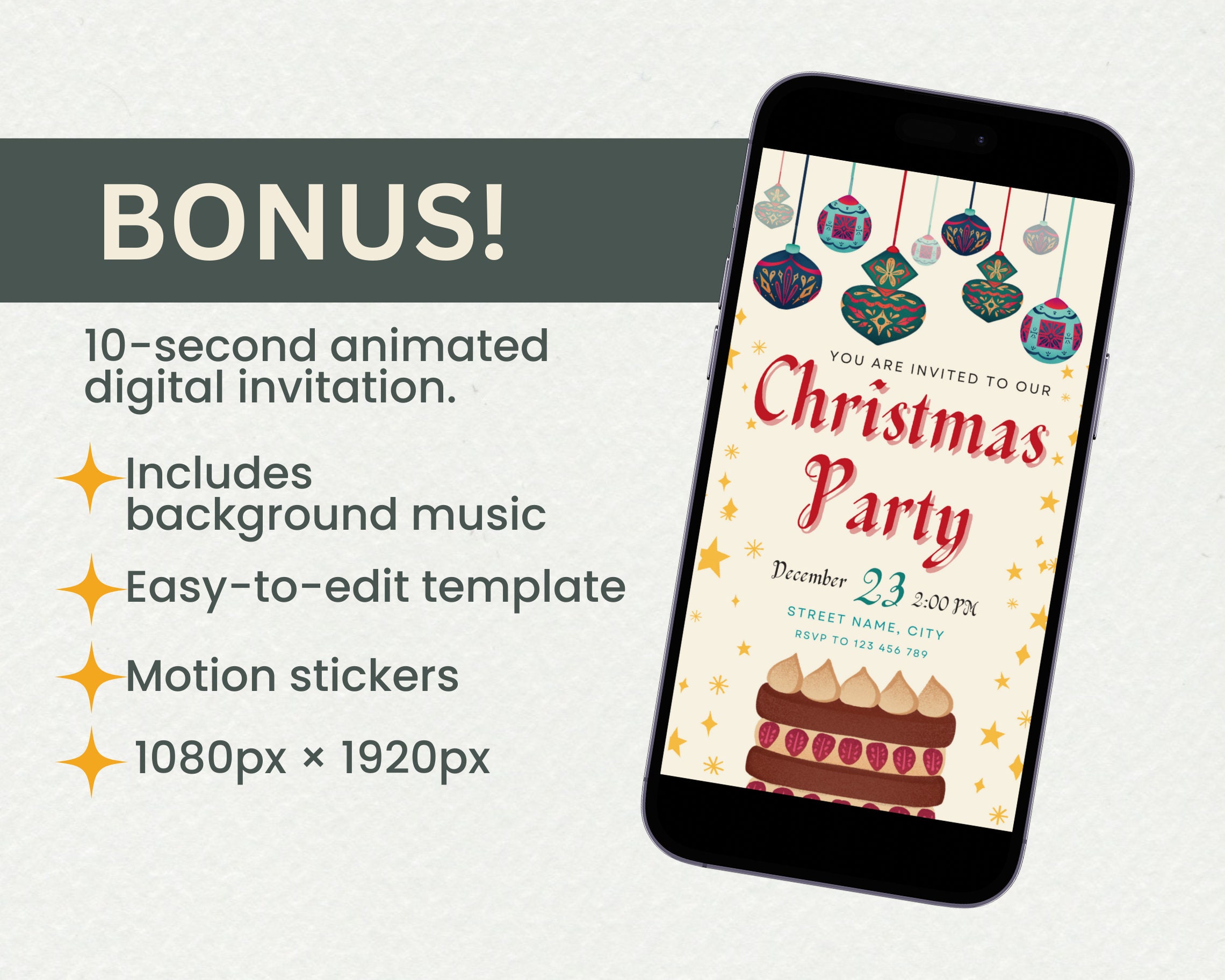 Retro Christmas Party Invitation Editable Printable Holiday Ornaments ...
