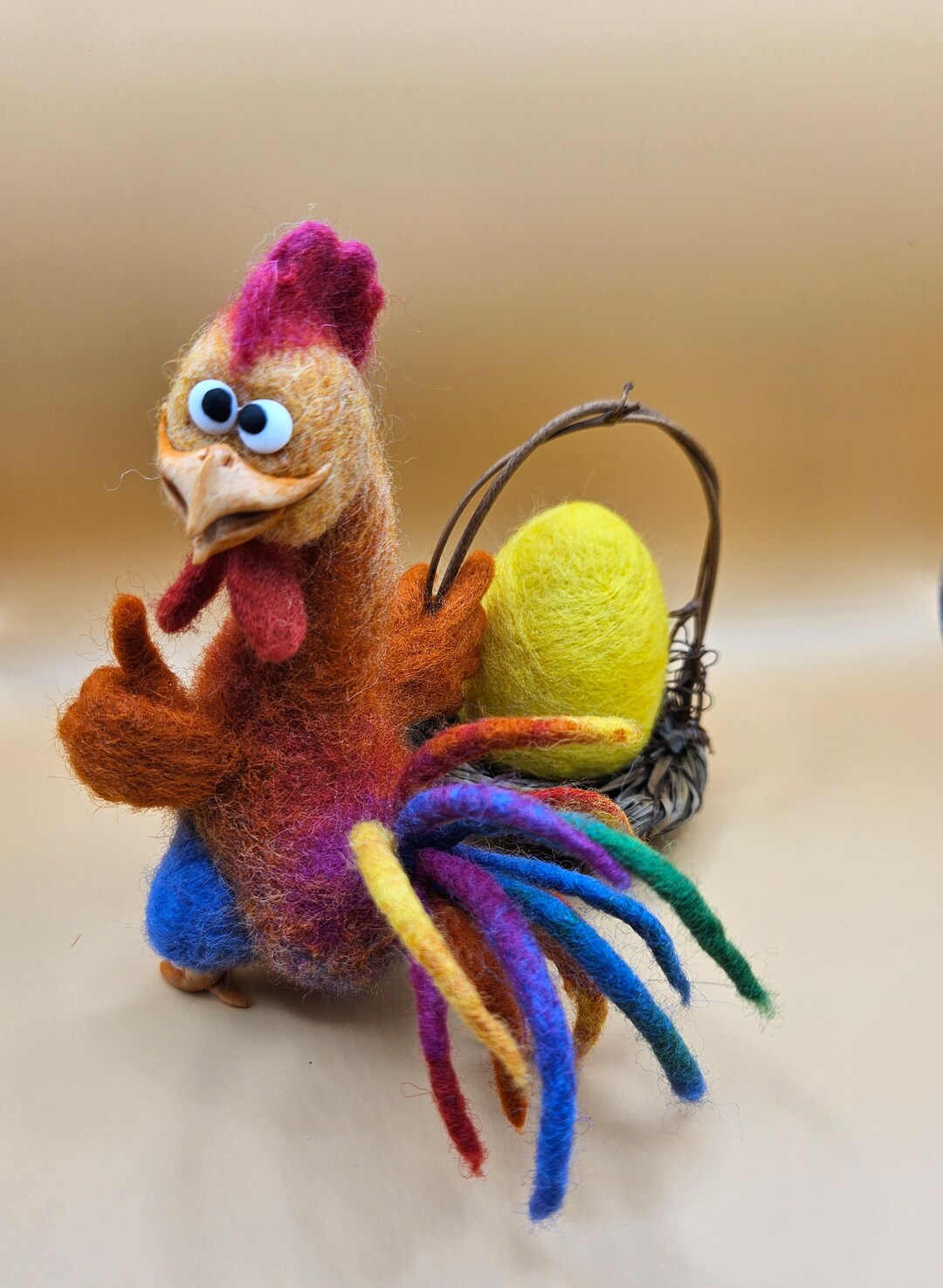 Felted Rooster With Easter Egg, Easter Rooster, Head and Fingers Can Be ...