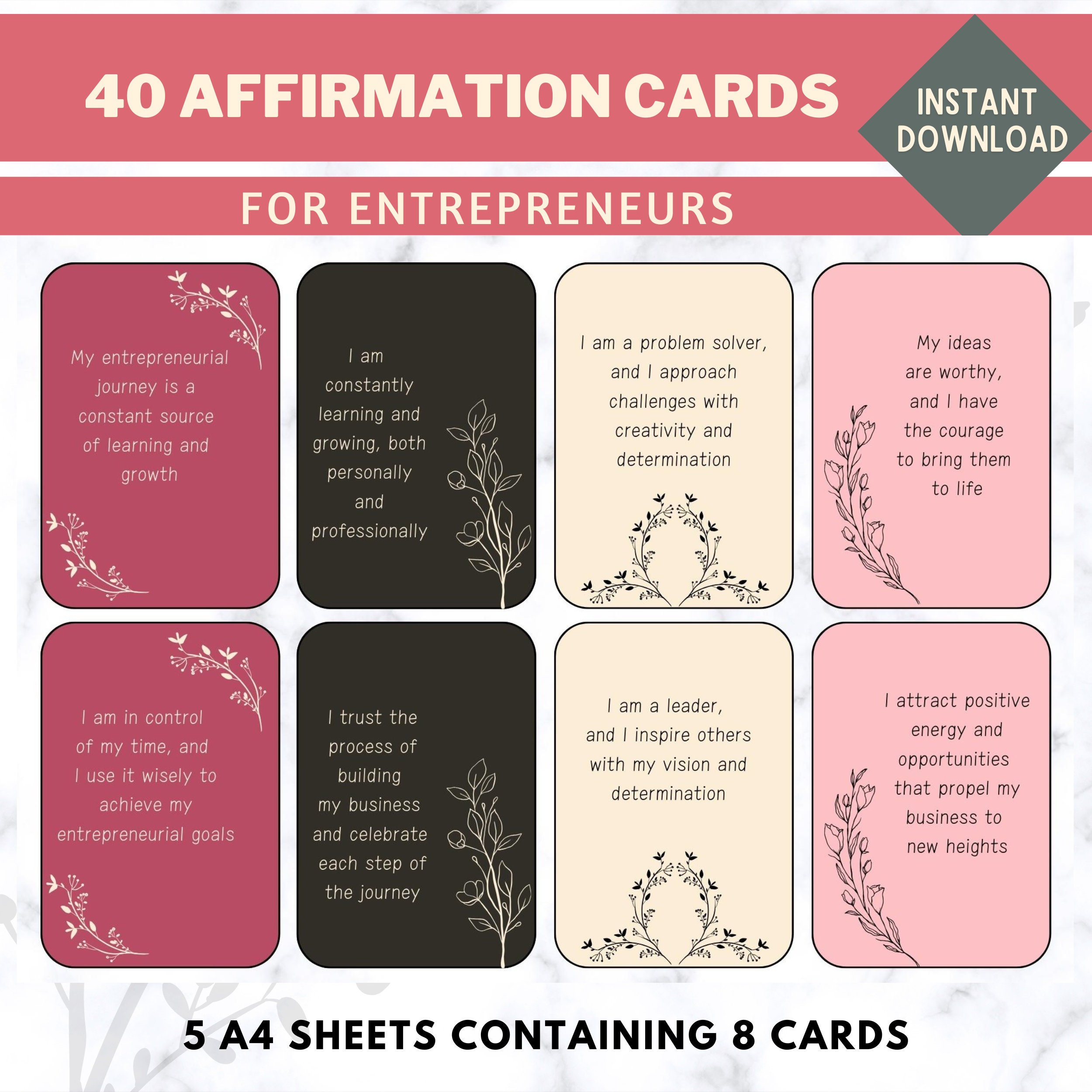40 Floral Affirmation Cards for Entrepreneurs + 3 Free Bookmarks ...