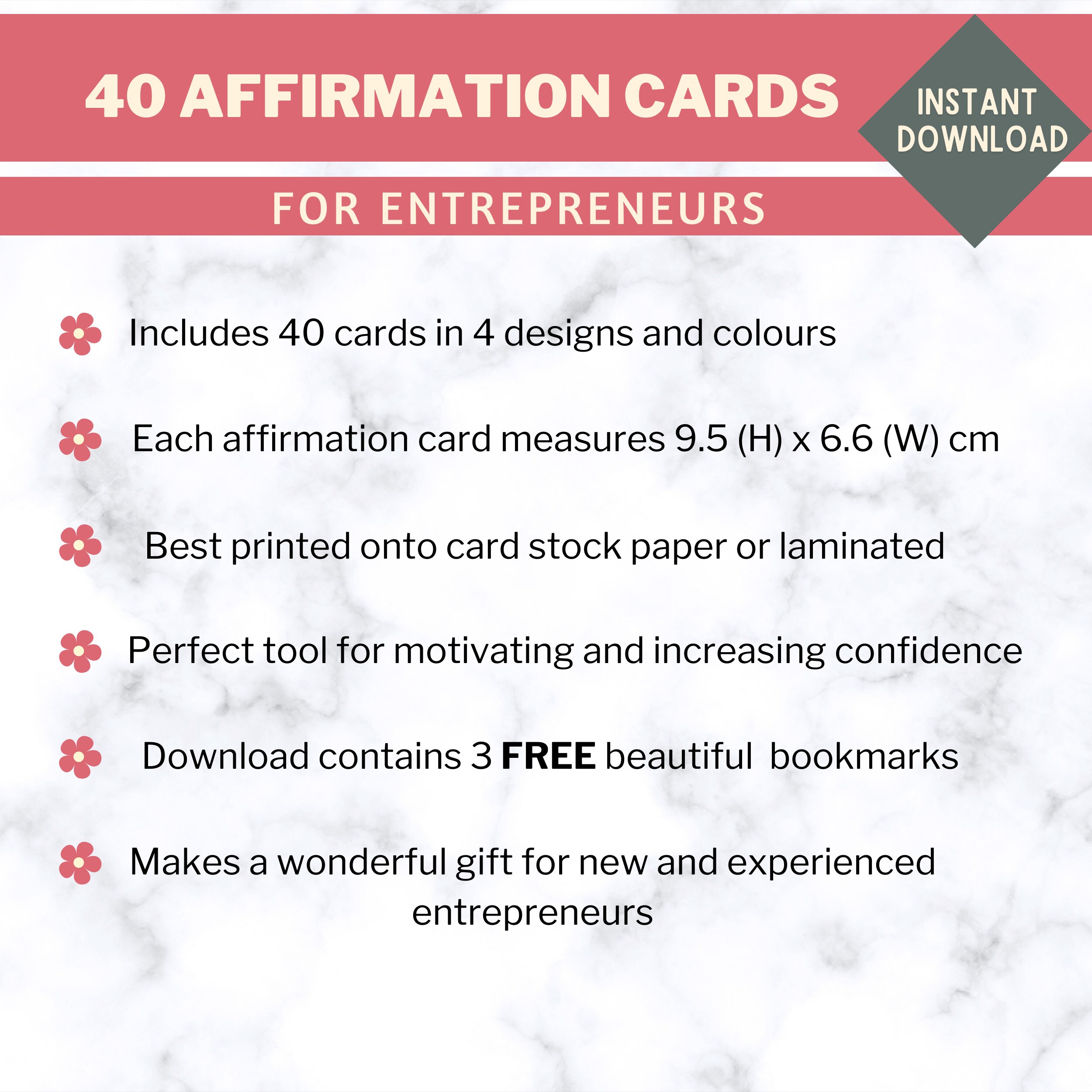 40 Floral Affirmation Cards for Entrepreneurs + 3 Free Bookmarks ...
