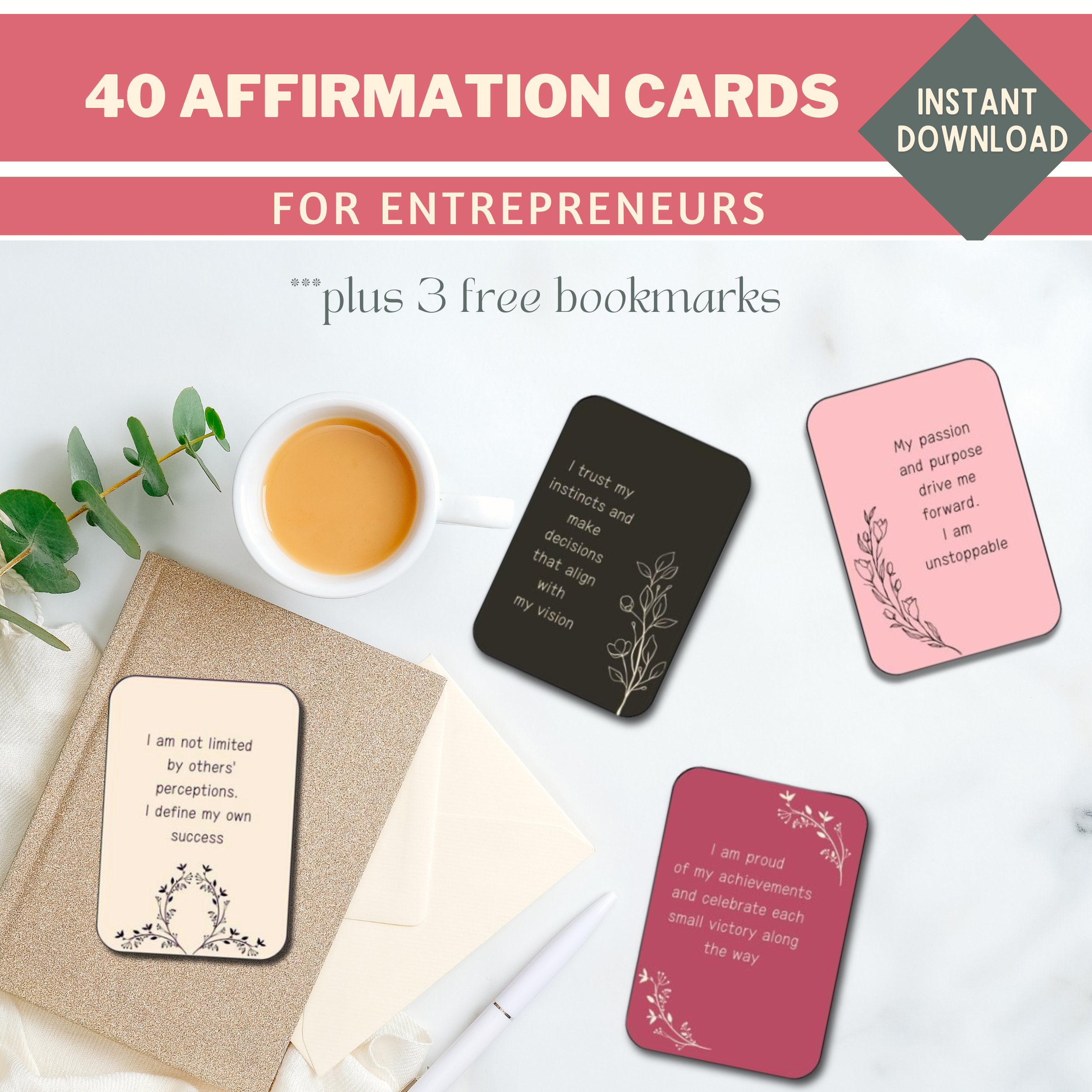 40 Floral Affirmation Cards for Entrepreneurs + 3 Free Bookmarks ...