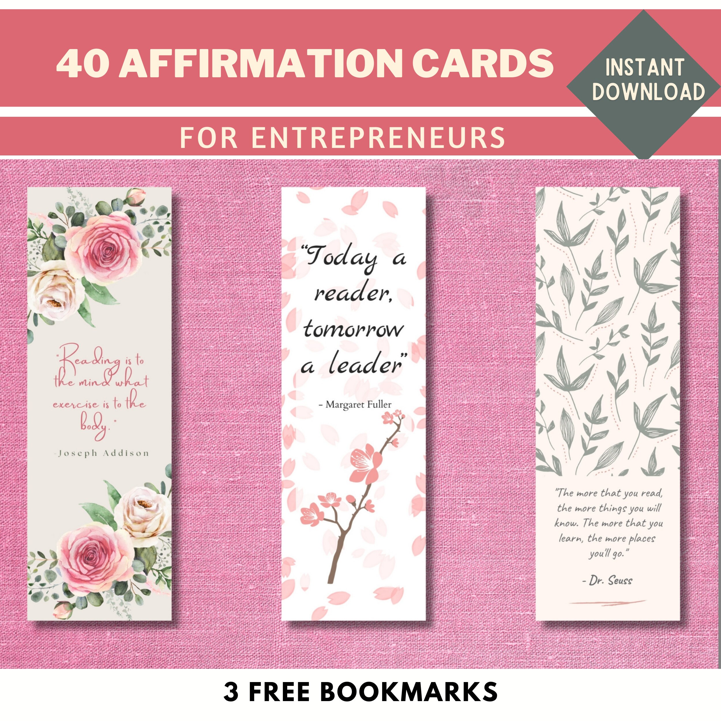 40 Floral Affirmation Cards for Entrepreneurs + 3 Free Bookmarks ...