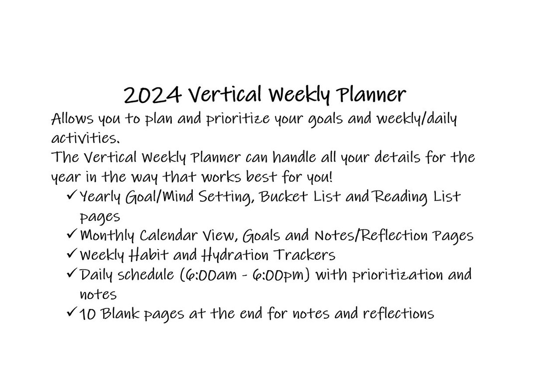 2026 Vertical Weekly Planner - Etsy