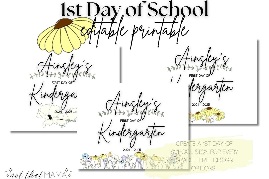 Customizable First & Last Day of School Sign - 3 Wildflower Line Art ...