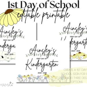 Customizable First & Last Day of School Sign - 3 Wildflower Line Art ...