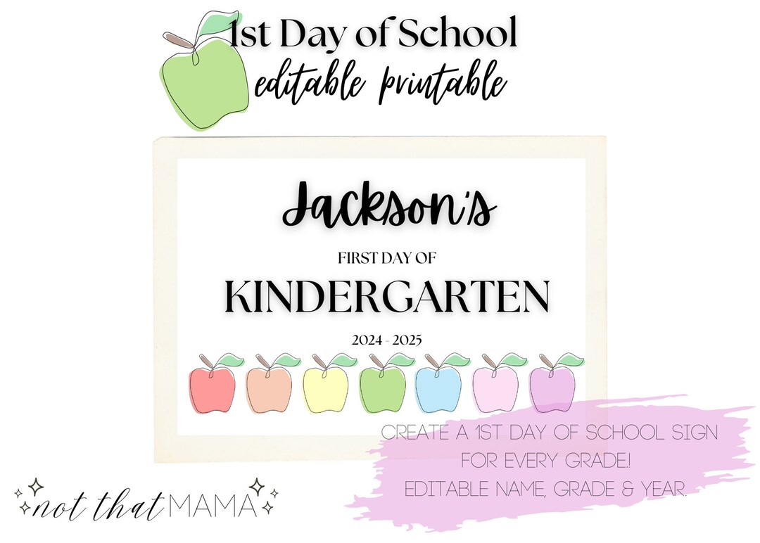 Customizable First & Last Day of School Sign - Pastel Rainbow Apple ...