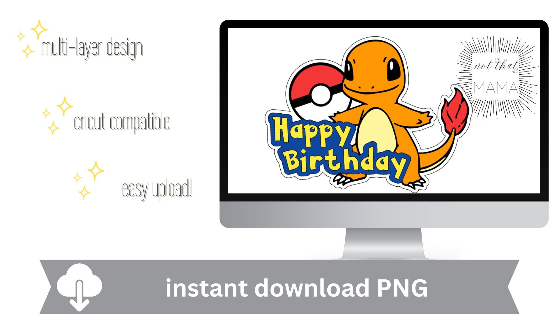 Happy Birthday Charmander Pokemon Cake Topper (SVG Cricut Cut File or ...