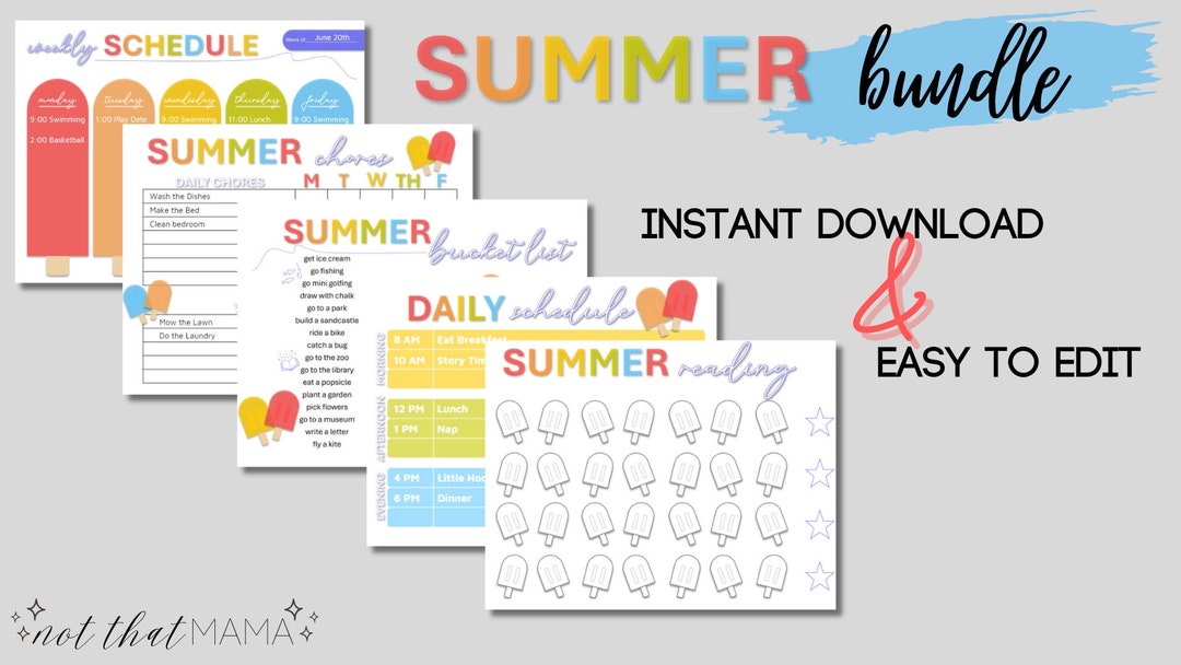 Printable Editable Summer Planner Bundle POPSICLE FUN! (instant ...