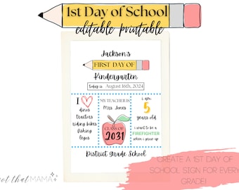 First / Last Day of School All About Me Sign Editable Template, Back to ...
