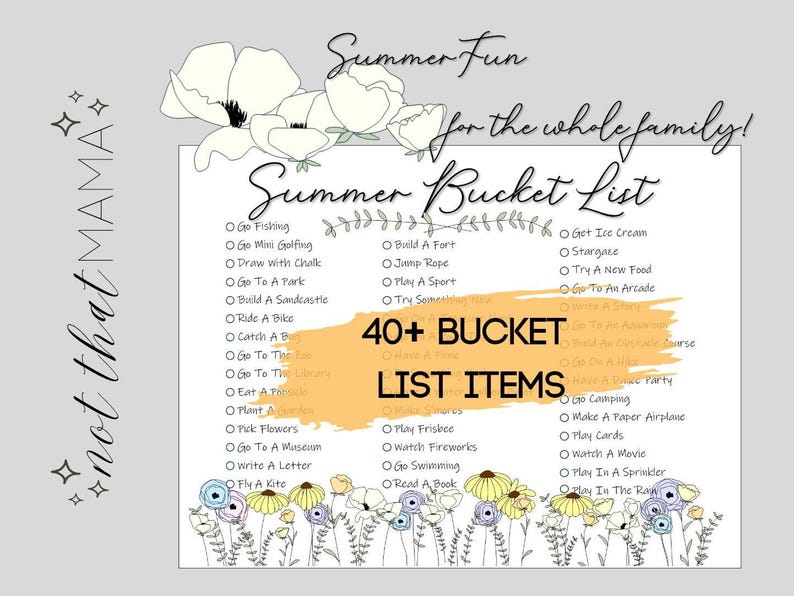 Summer Printable Bucket List - Simple Wildflowers Floral Design ...
