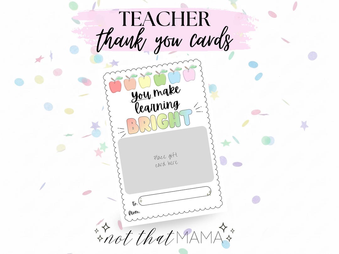 Rainbow Teacher Appreciation / Thank You Card - Gift Card Holder ...