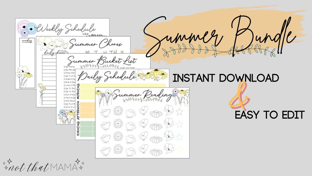 Printable Editable Summer Household Planner Bundle Wildflowers (instant ...