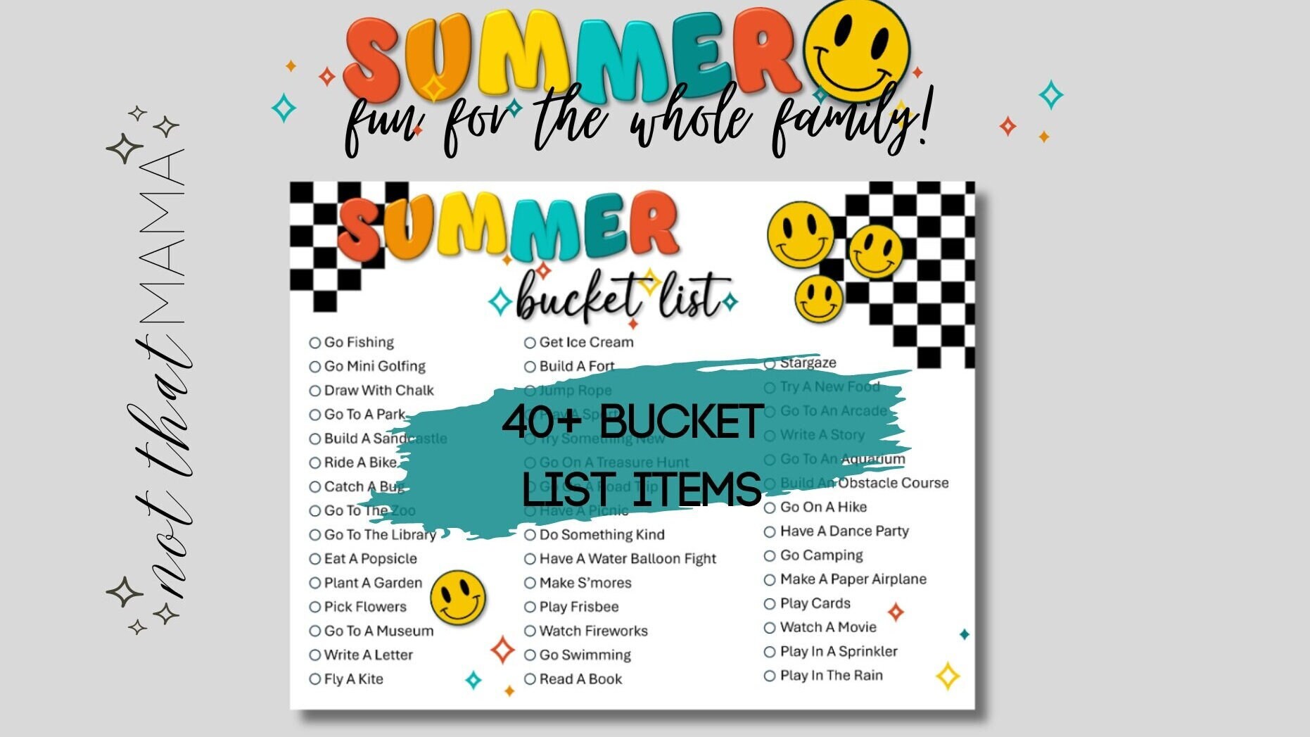 Printable Summer Bucket List 70's Smiley Face instant Download - Etsy