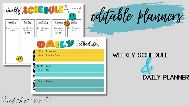Printable Editable Summer Planner Bundle 70's Smiley Face (instant ...