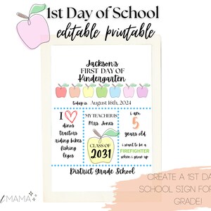 First / Last Day of School Sign All About Me Editable Template, Back to ...