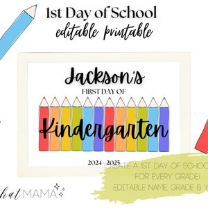 Personalized First Day of School Sign: Bright Pencil Theme (editable ...