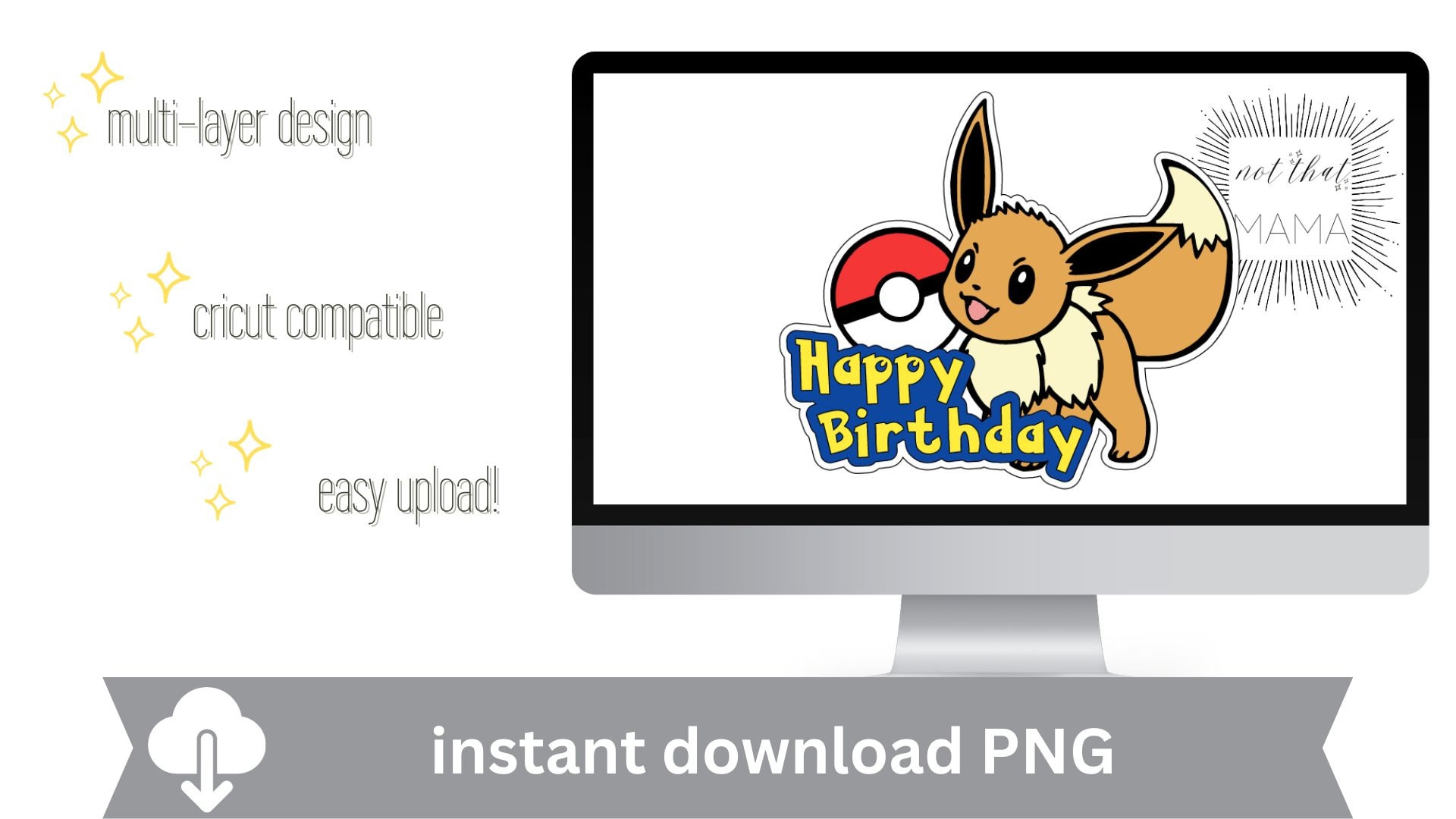 Kid's Eevee Pokemon Birthday Cake Topper (SVG Cricut Cut File or ...