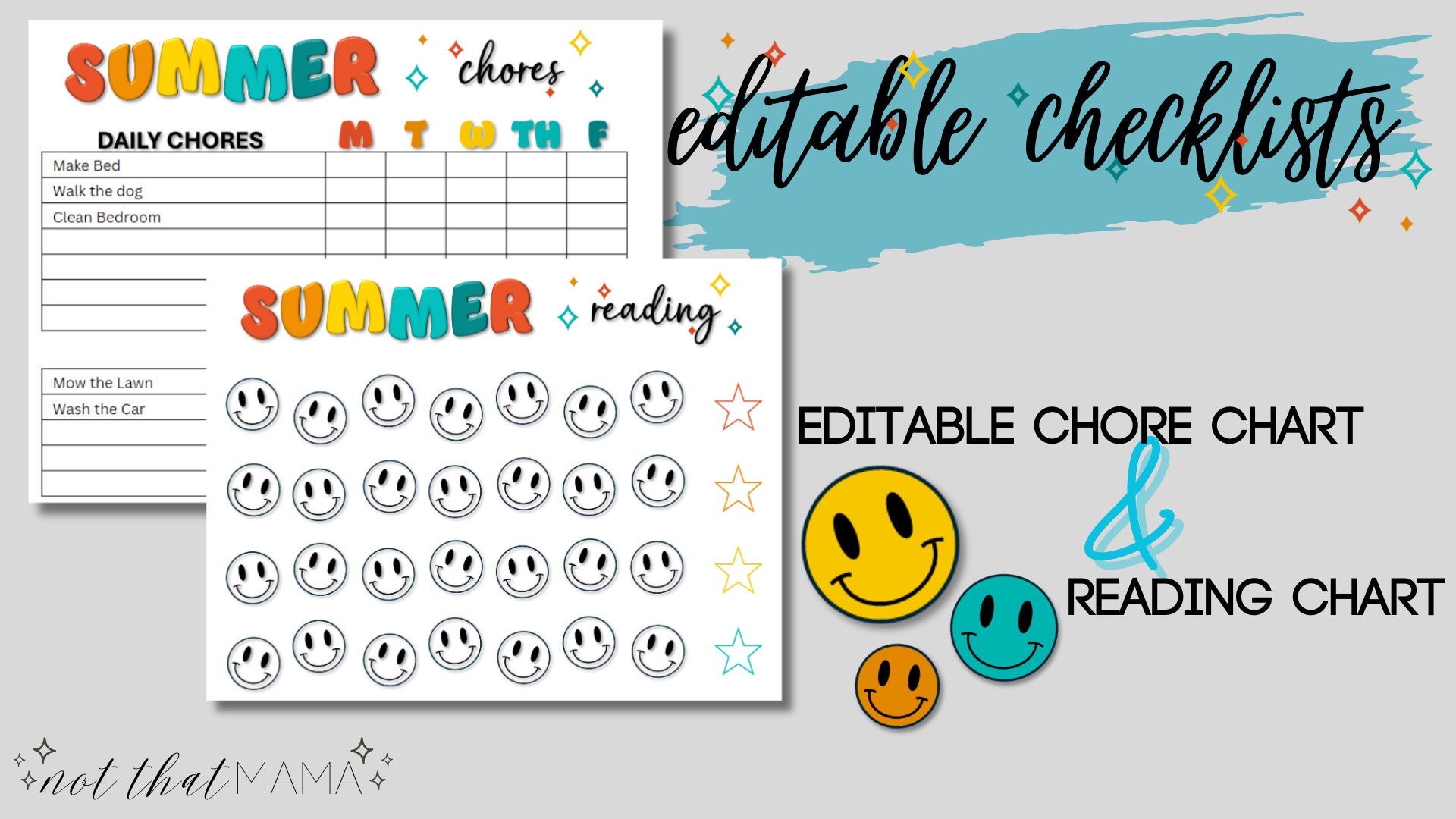 Printable Editable Summer Planner Bundle 70's Smiley Face (instant ...