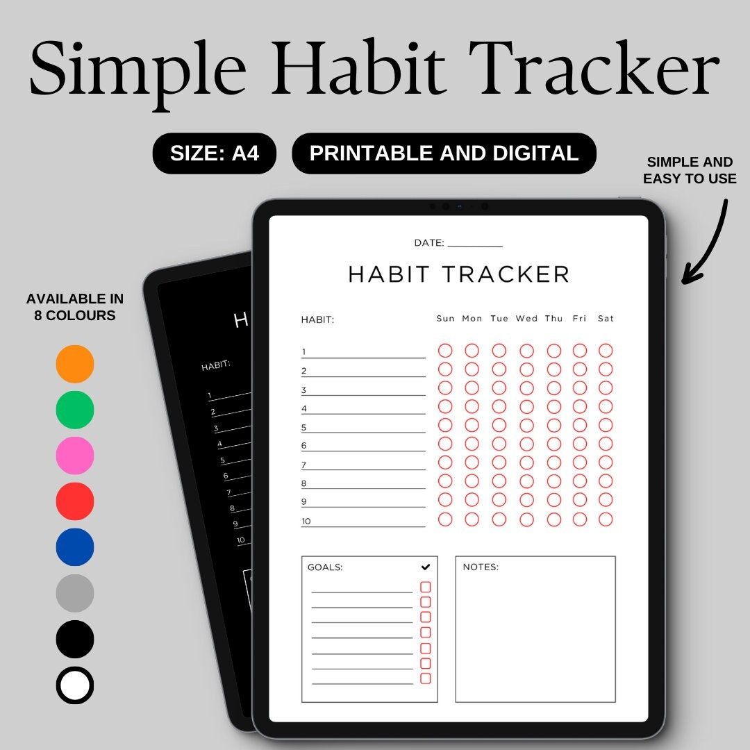 Easy to Use Minimal Habit Tracker Printable, A4 Daily Monthly Tracker ...