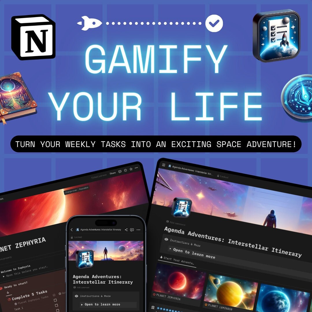 Notion Productivity Game, Productivity Template, Space Game, Daily Weekly Planner, Gamified Week ...