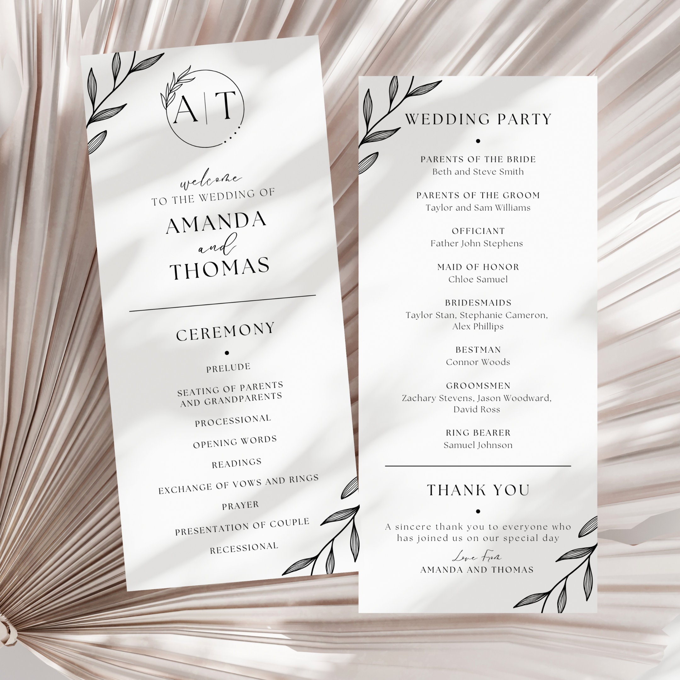 Monogram Wedding Program Template Printable Order of Service Wedding ...
