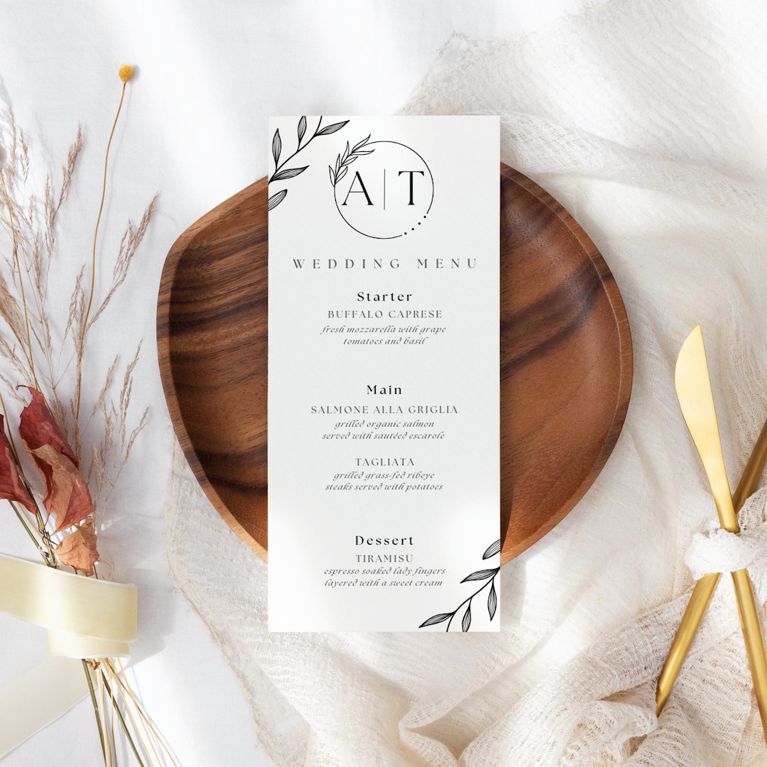 Monogram Wedding Menu Card Template | Elegant Wedding Menu Cards ...