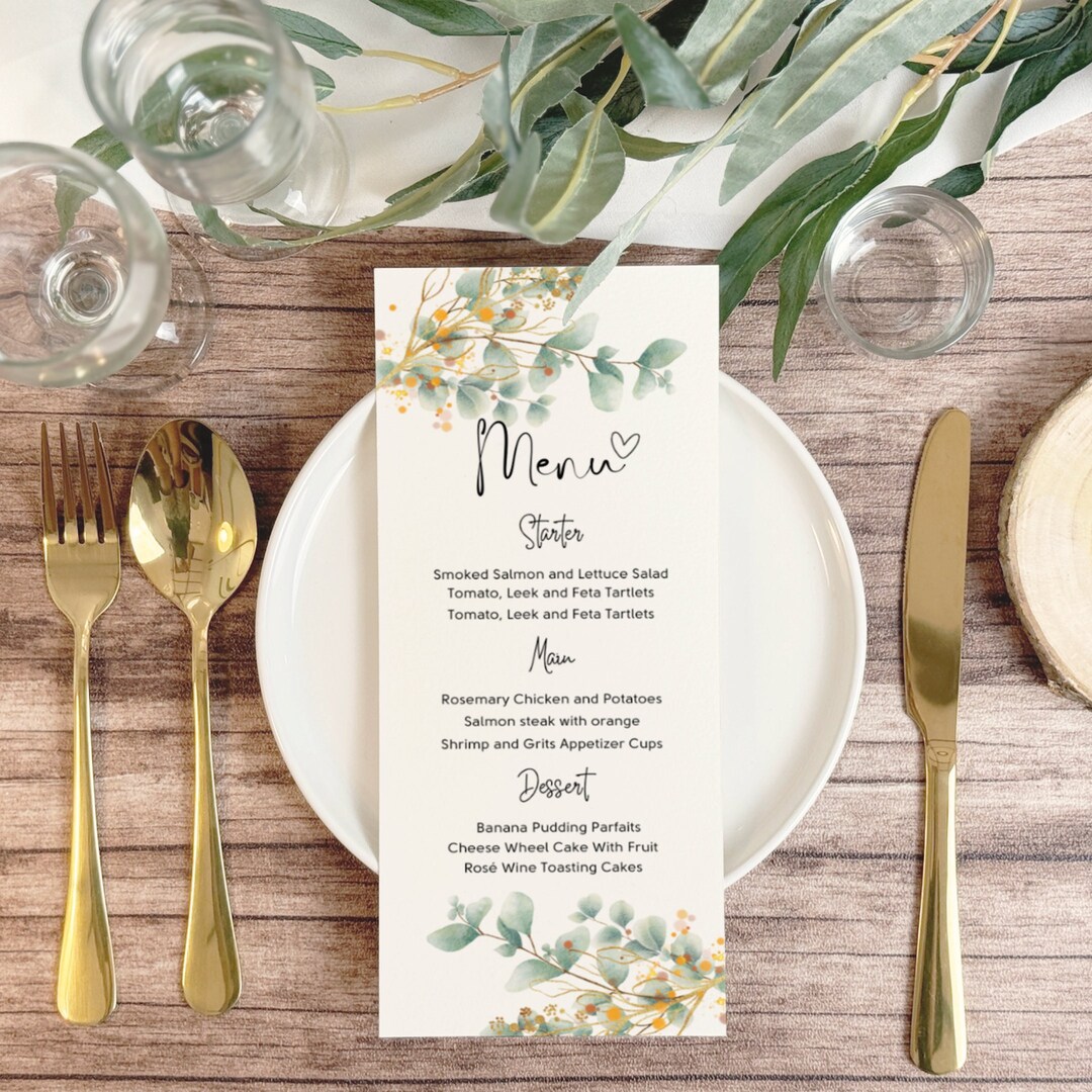 Eucalyptus Wedding Menu Templates | Greenery Wedding Menus | Printable ...