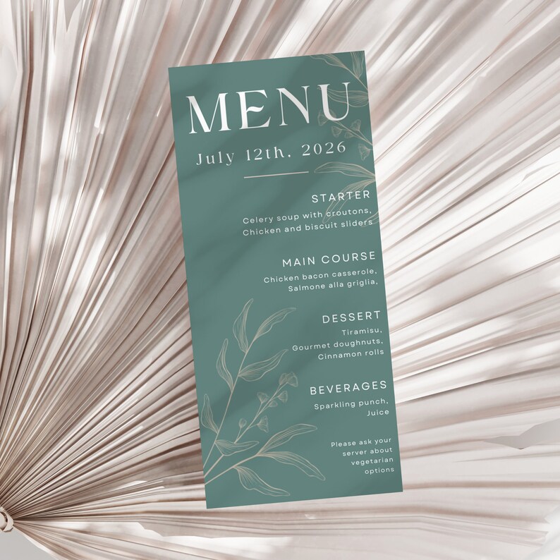 Sage Green Wedding Menu Template | Simple Wedding Menu | Modern Wedding ...