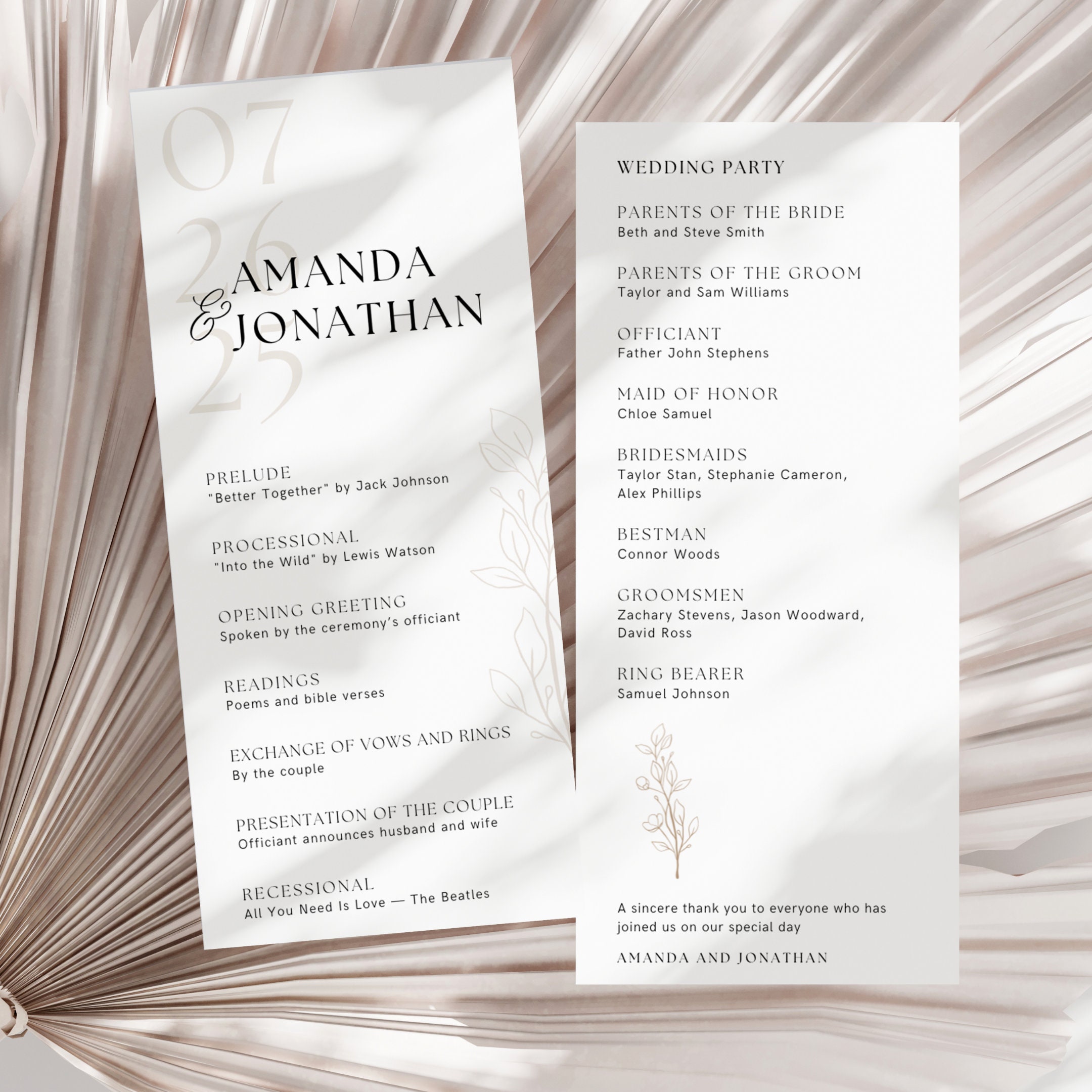 Wedding Ceremony Program Template Wedding Ceremony Template Card ...