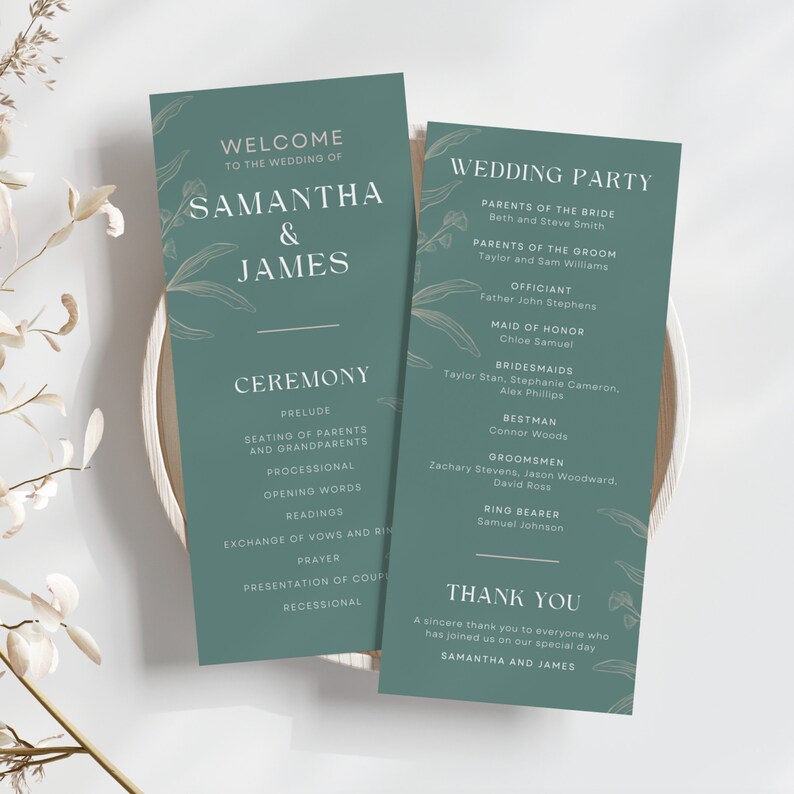 Sage Green Wedding Program Template Green Wedding Timeline Wedding ...