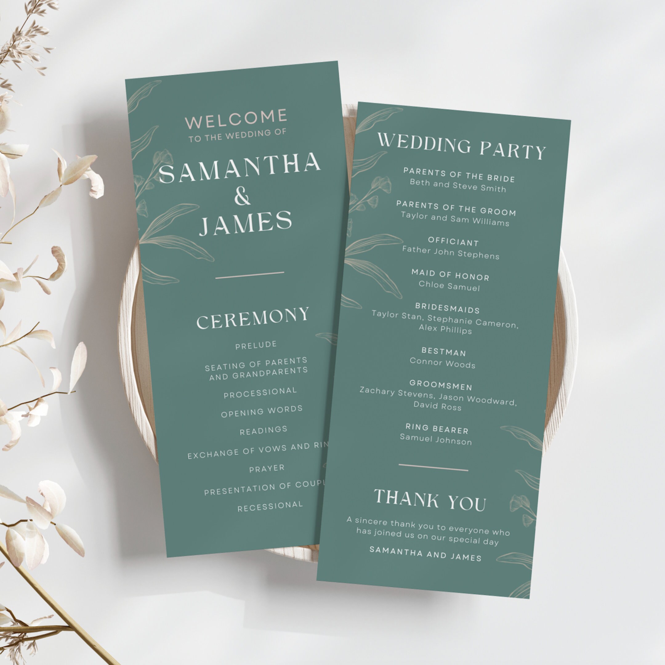 Sage Green Wedding Program Template Green Wedding Timeline Wedding ...