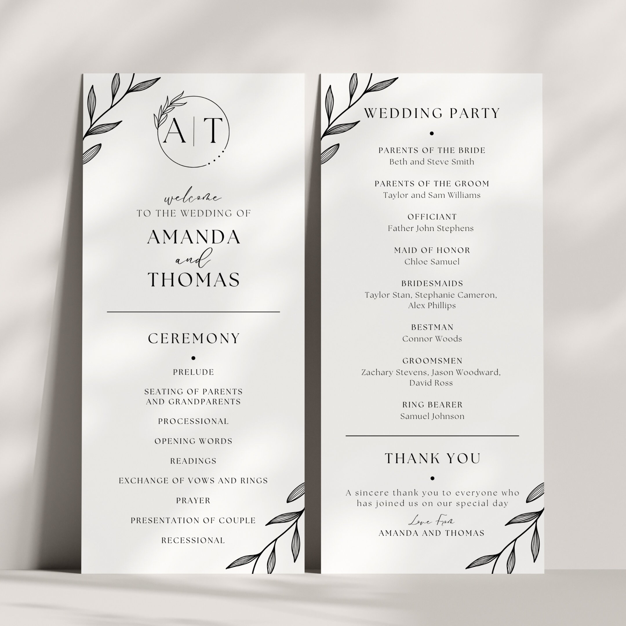 Monogram Wedding Program Template Printable Order of Service Wedding Ceremony Catholic Ceremony ...