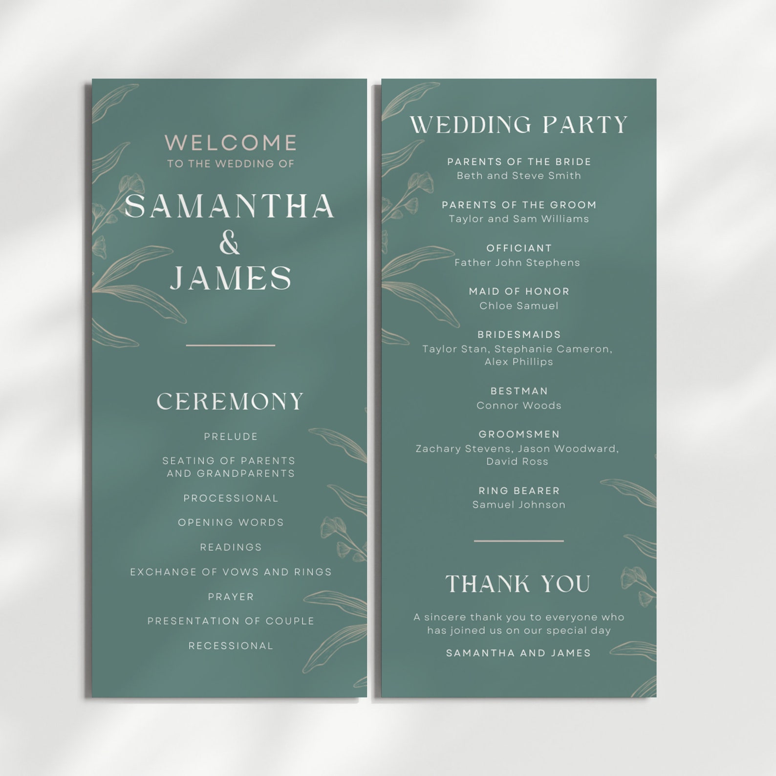 Sage Green Wedding Program Template Green Wedding Timeline Wedding ...