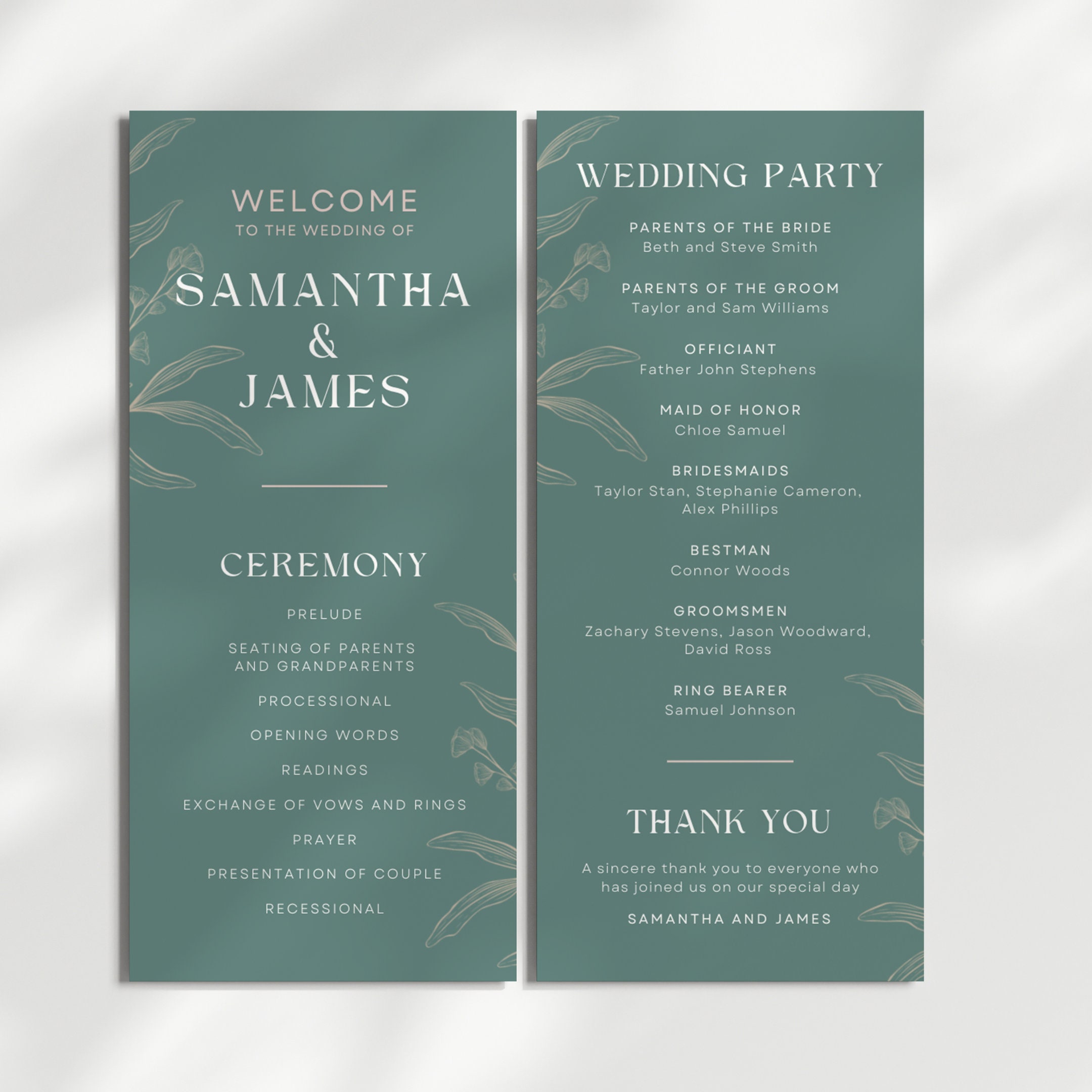 Sage Green Wedding Program Template | Green Wedding Timeline | Wedding ...