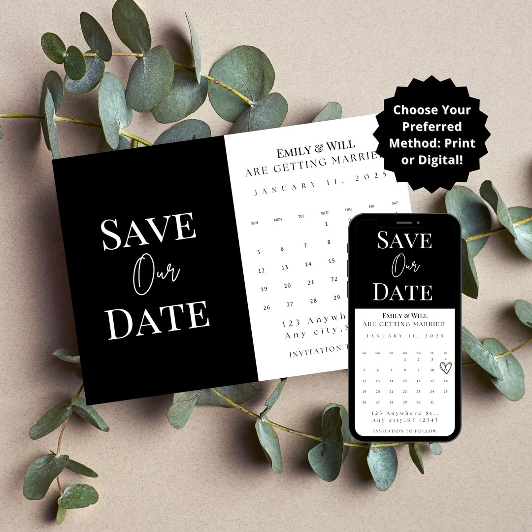 Calendar Save the Date Template | Elegant Wedding Save the Date ...