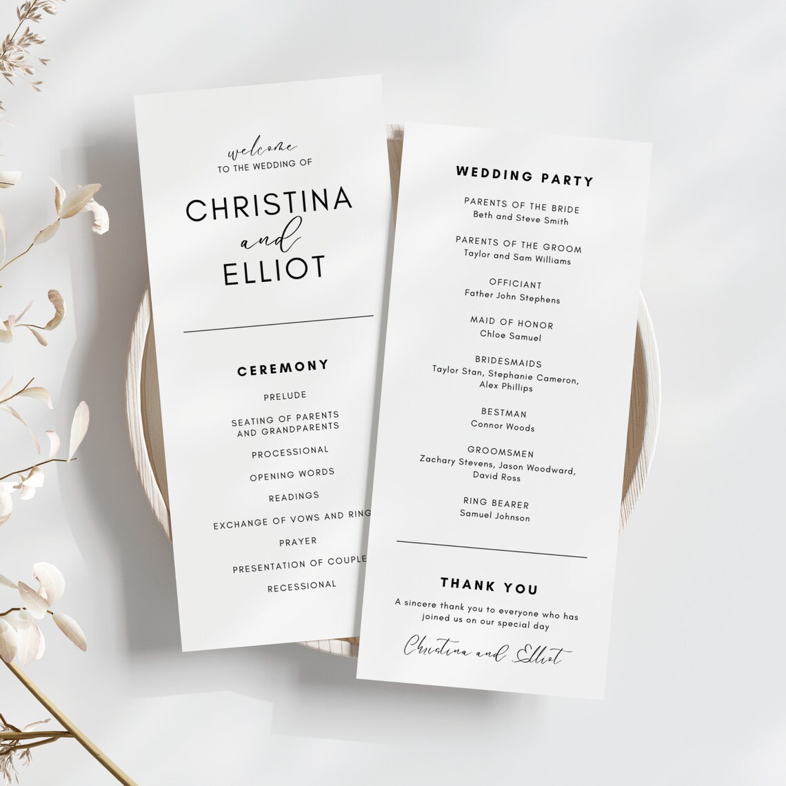 Wedding Program Template Elegant Wedding Ceremony Program Boho Wedding ...