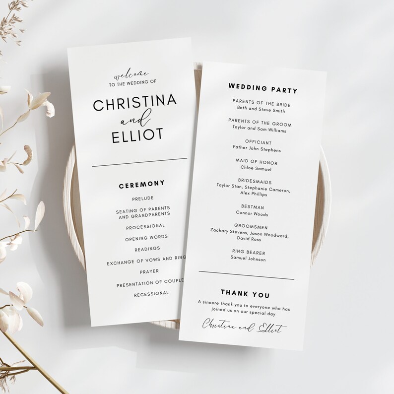 Wedding Program Template Elegant Wedding Ceremony Program Boho Wedding Program Timeline Template ...