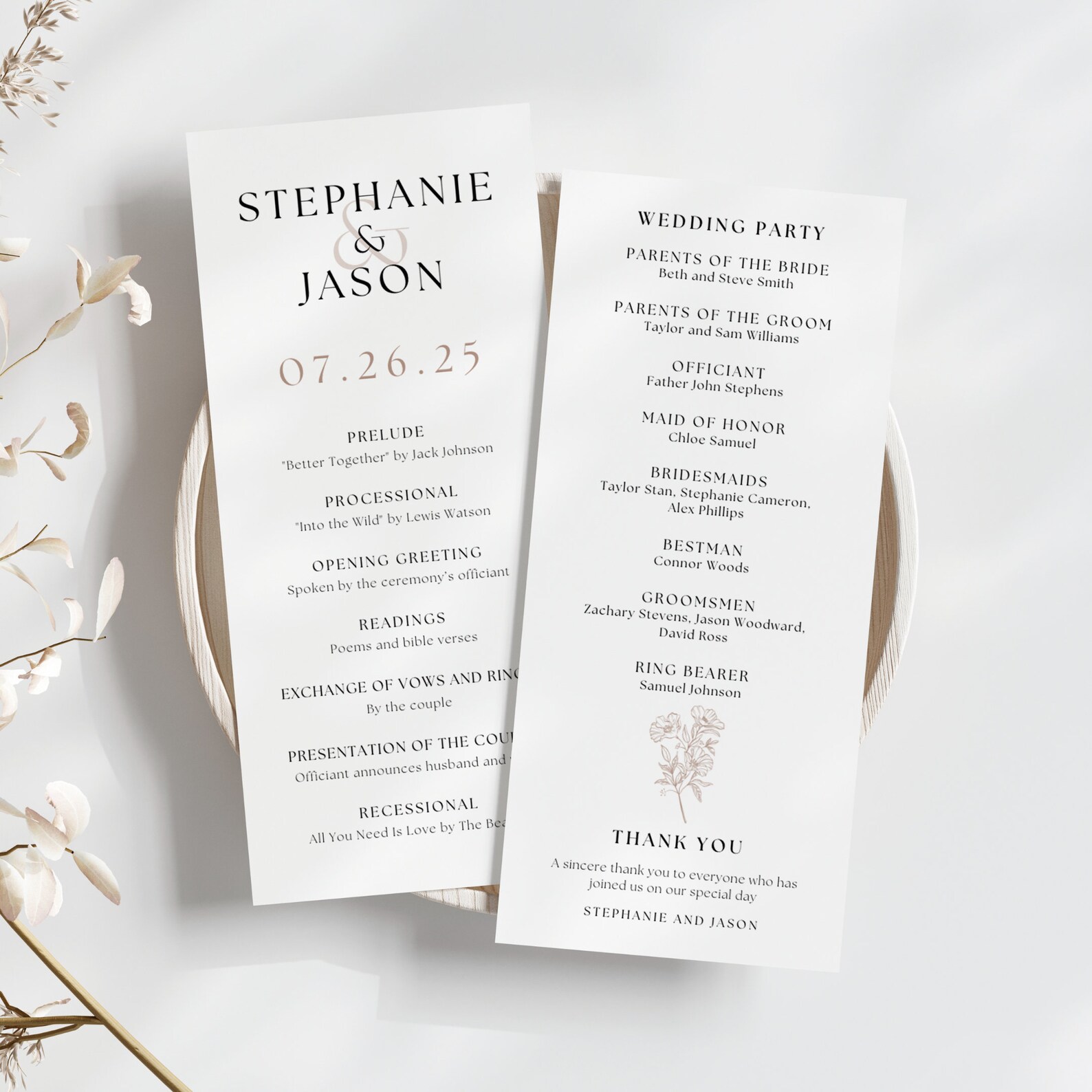 Wedding Ceremony Program Template Wedding Ceremony Template Card Order ...