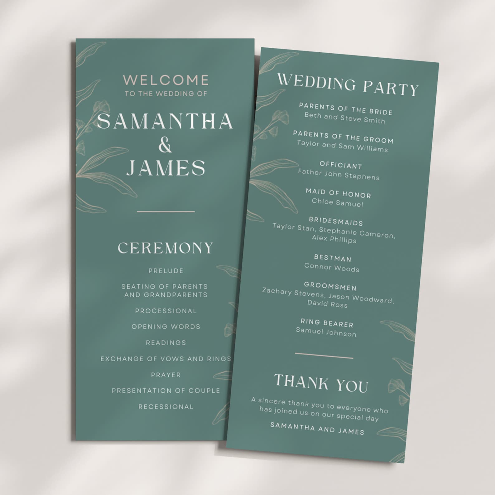 Sage Green Wedding Program Template Green Wedding Timeline Wedding ...